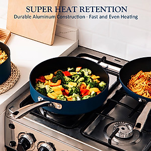 HAFMOOBEY Pots and Pans Set Nonstick, 18PCS Blue and Black Induction Cookware Sets with Frying Pans, Saucepan & Cooking Pots