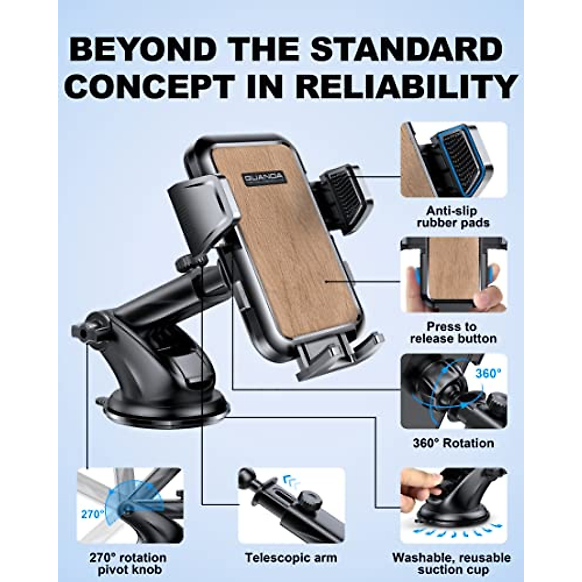 GUANDA TECHNOLOGIES CO., LTD. Cell Phone Stand, Desk Phone Holder, Upgraded Car Mount Phone Holder Dashboard Windshield