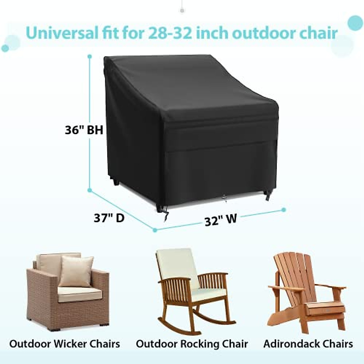 MR. COVER Heavy Duty 600D Patio Chair Covers, Ultimate Waterproof Outdoor Furniture Cover, 32W x 37D x 36H Inches, Classic Black (2-Pack)