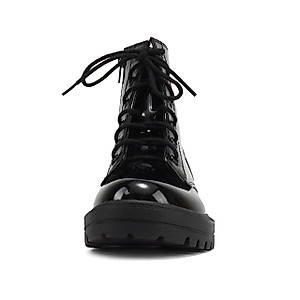 Soda FIRM-2 KIDS/CHILDREN/GIRLS Lug Sole Fashion Combat Ankle Bootie Lace up w/Side Zipper (PATENT BLACK, numeric_3)