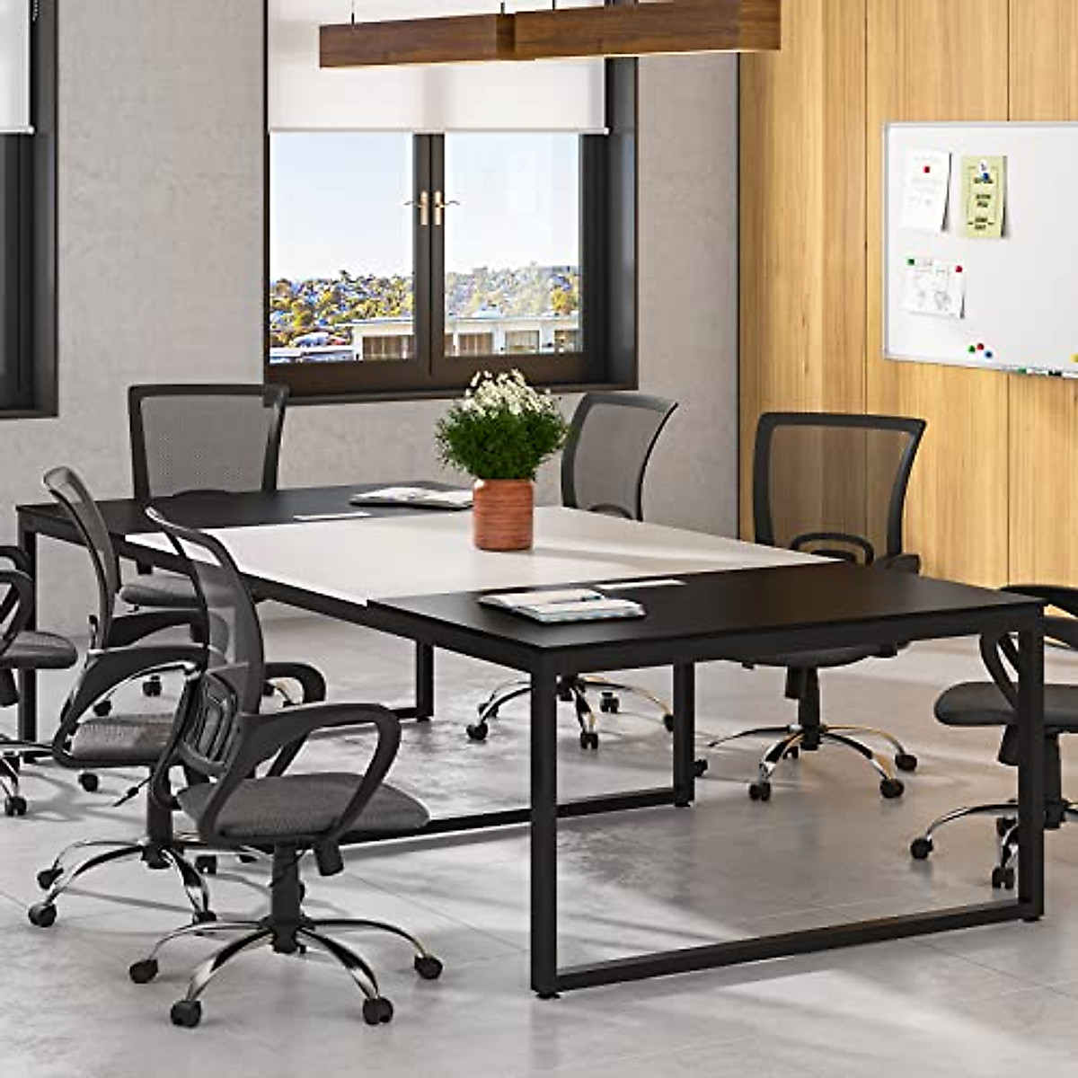 Tribesigns Rectangle Shaped Conference Table, 94.48L x 47.24W x 29.92H Inches Meeting Seminar Table with Partical Wood Tabletop and Metal Frame, Brown&Black, 8FT