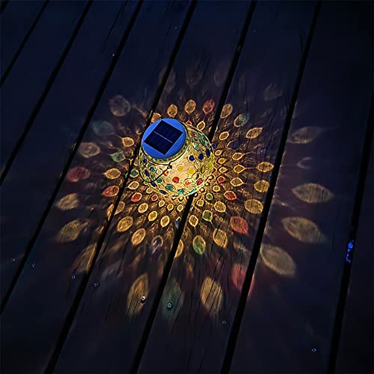 Solar Powered Mosaic Glass Garden Light, Outdoor LED Ball Solar Table Lights, Rechargeable Solar Outdoor Lights for Patio, Countryyard, Yard, Party Decorations (Warm White)