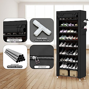 JINN CRAFT 10 Tiers Shoe Rack Storage Box for 27 Pairs, Foldable Shoe Rack, Foldable Shoes Organizer Cover, Shoe Cover Rack, Portable Shoe Storage Cabinet 158cm X 60cm X 30cm