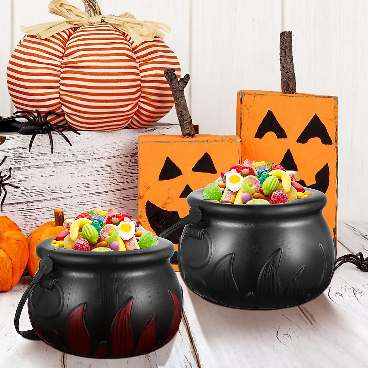 BESPORTBLE 2pcs Halloween Candy Bowls Party Candy Jars Pot and Bucket Candy Containers Plastic Black Witch Cauldron Candy Holders for Cauldron Halloween Party Favor Decor