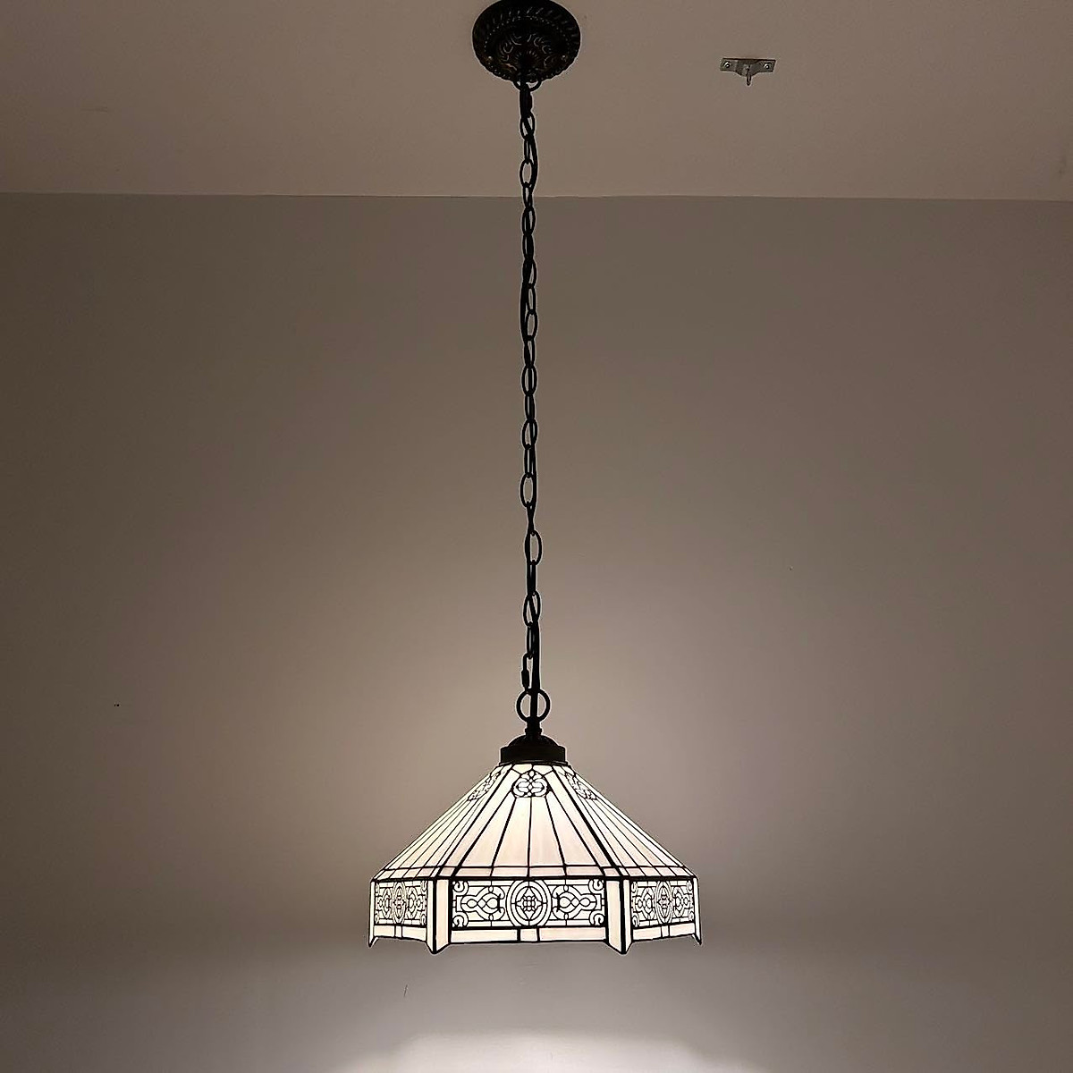 enjoy decor lamps Tiffany Pendant Lighting White Hexagon Stained Glass Hanging Lamp LED Bulb Included for Dining Room Island Kitchen Living Room 12”W*12”D*60”H