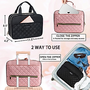 ELCUPA Travel Toiletry Bag, Travel Makeup Bag Organizer, Travel Size Toiletries Bag, Stand Up Cosmetic Bag for Travel Accessories, Full Sized Container, Black