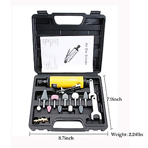 Air Die Grinder with 1/4"(6MM) and 1/8"(3MM) Collets, Pneumatic Die Grinder Kit, 22000 RPM