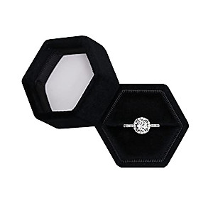 BLUTETE Hexagon Velvet Jewelry Single Slot Ring Box Engagement Wedding Box Keepsake Box Bridal Photo Ring (Black)