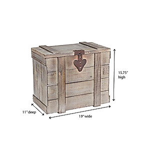 Household Essentials, Small, Antiqued Decorative Trunk, Chinese Fir Panel and MDF, Smooth Backing and Metal Hinge Accent, Flat Top and Stay-Open Lid