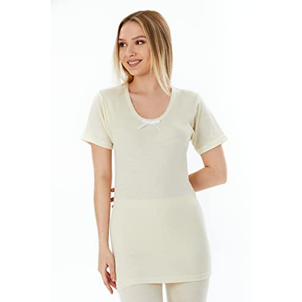 WoolCo. Merino Wool Undershirt for Women, Tunic Length T-Shirt Top | 185 Lightweight Base Layer, Thermal Underwear (X-Large)