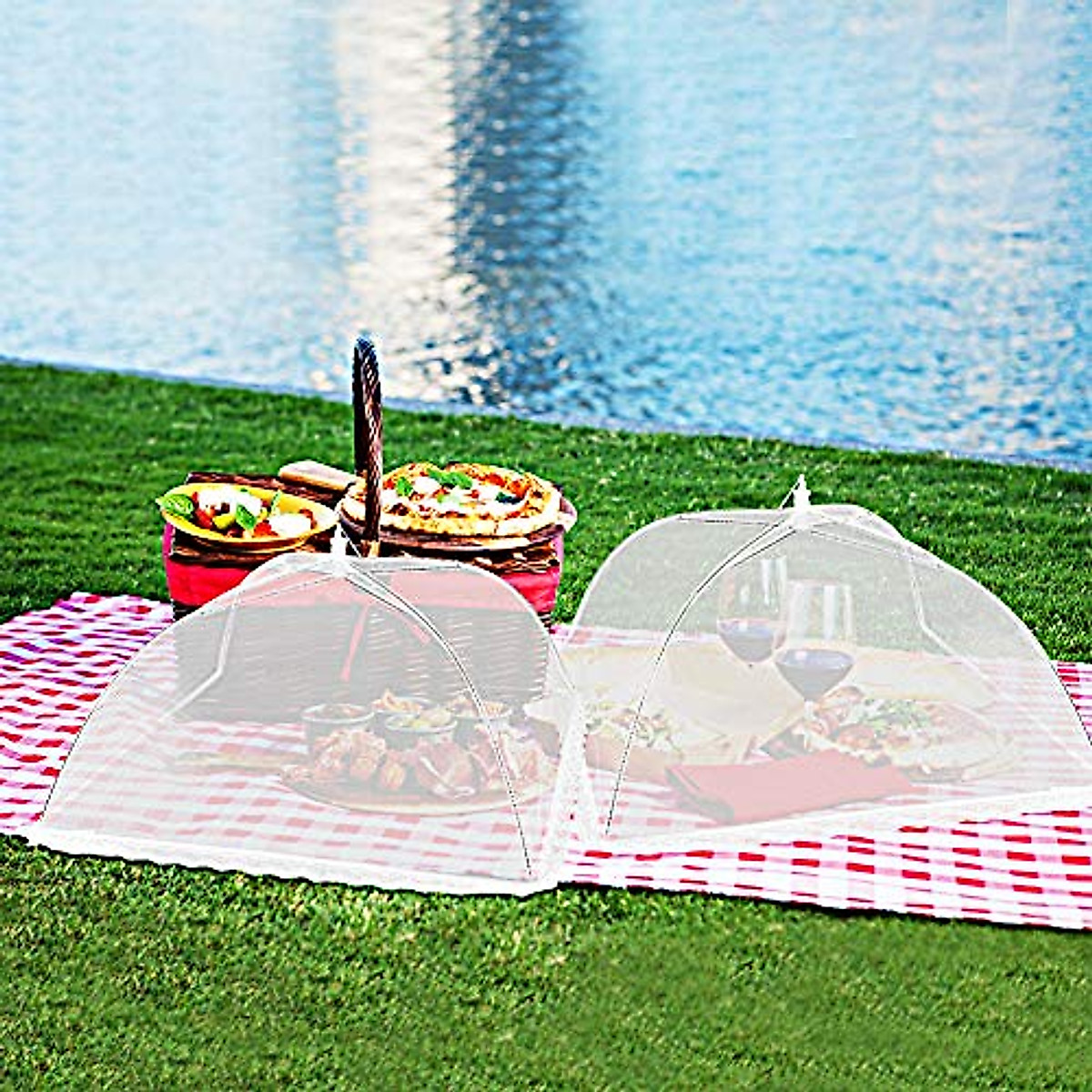 (6 Pack) Omont Pop-Up Food Cover Tents, 17 Inch X17 Inch Food Mesh Cover, Reusable and Collapsible Outdoor Picnic Food Cover Net,Suit for Parties Picnics,BBQs