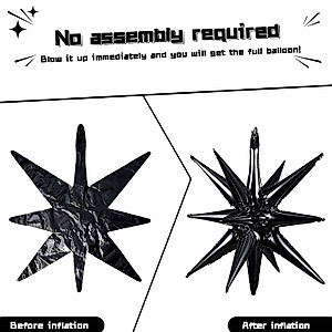 BlingABC Star Foil Balloons Black Explosion 6PCS 14 Point Cone Balloons Magic Starburst Balloons Large for Wedding Anniversary Backdrop Birthday Party Decorations(27 & 22 inch)