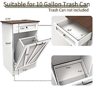 CREAWELLAY Tilt Out Trash Can Cabinet, 13 Gallon Large Hidden Kitchen Garbage Can with Storage Drawer, Farmhouse Wooden Garbage Bin Cabinet for Laundry Room, Living Room (White)