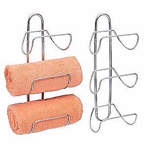 mDesign Modern Decorative Metal 3-Level Wall Mount Towel Rack Holder and Organizer for Storage of Bathroom Towels, Washcloths, Hand Towels - 2 Pack - Chrome