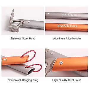 Lixada Camping Aluminum Tent Hammer Outdoor Camping Tent Hammer Stainless Steel Tent Nail Puller Tent Peg Accessory