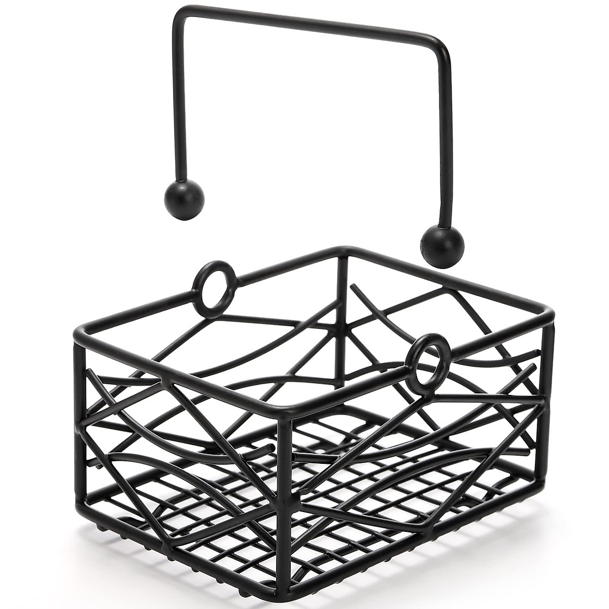 Yarlung 2 Pack Sugar Packet Basket Metal Wire Tea Bag Holder with Removable Stylish Handle, 4.7x3.5x2.5 Inches Coffee Bar Packet Coffee Pod Holder for Coffee Table, Office, Elegant Black