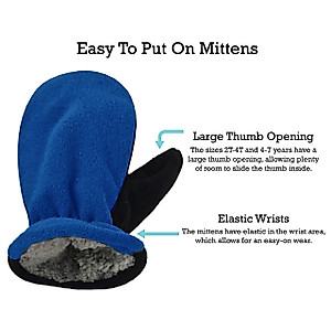 N'Ice Caps Toddler Baby Hat Mitten Set Boys Dino Fleece Gloves Warm Sherpa Lined (4-7 Years, Black/Royal/Neon Green Dino)