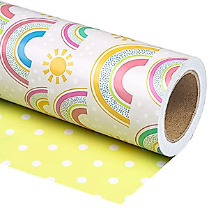 WRAPAHOLIC Reversible Wrapping Paper - Mini Roll - 17 Inch X 33 Feet - Rainbows Design, Perfect for Birthday, Party, Holiday, Wedding, Baby Shower
