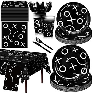 Teenyyou 145 Pcs Football Party Supplies Kit Tableware Set, Including Paper Plates, Napkins, Cups, Forks, Knifes and Tablecloth for Football Themed Birthday Party Favors Decorations, 24 Guests