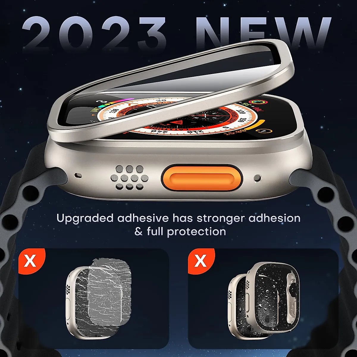 LϟK 2 Pack for Apple Watch Ultra 2 / Ultra Screen Protector 49mm - 9H Tempered Glass + Titanium Alloy Frame [Stay Original] Waterproof HD Glass Film for iWatch Ultra 49mm, Titanium