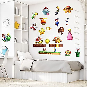Cartoon Game Wall Decals, Build Scene Wall Stickers Bedroom Playroom Background Wall Decor DIY Removable Waterproof Decals for Wall