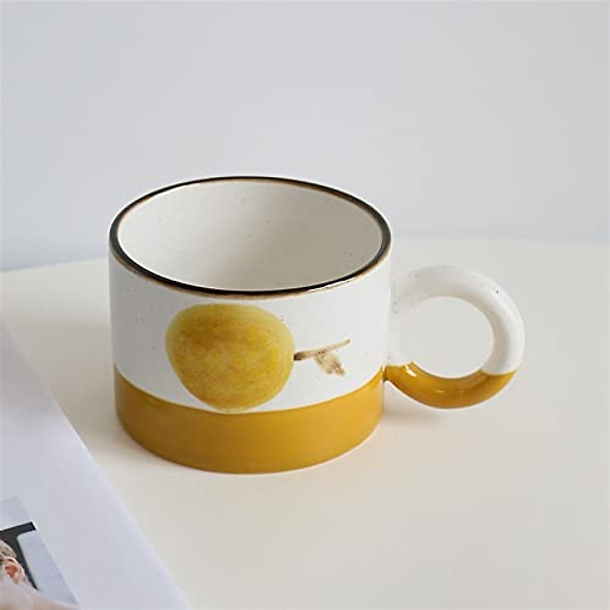 PSVOD Orange Strawberry Pattern Mug Hand-Painted Ceramic Coffee Mug Milk Coffee Cup Breakfast Cup Household Water Cup Couple Cup
