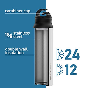 qbottle PREMIUM 27 oz Insulated Water Bottles with Carabiner Lid – Stainless Steel Water Bottle – Leak Proof Metal Water Bottle – No Sweat – Wide Mouth Hydroflask – ICE WHITE