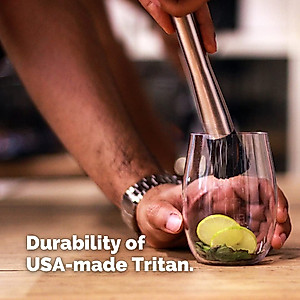 Outdoor Wine Glasses Stemless, 16oz Set of 2, Unbreakable Tritan Plastic Drinkware, Dishwasher Safe Reusable Glasses, Clear Shatterproof Glassware