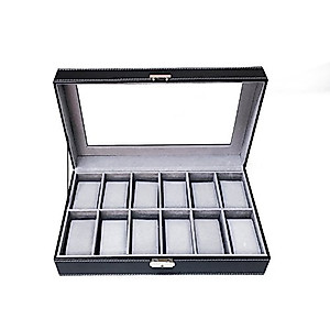 Sodynee WBPU12-03 Watch Dislpay Box Organizer, Pu Leather with Glass Top, Large, Black