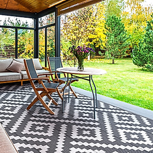 GENIMO Outdoor Rug for Patio Clearance,6'x9' Waterproof Mat,Reversible Plastic Camping Rugs,Rv,Deck,Porch,Camper,Balcony,Backyard,Grey & White