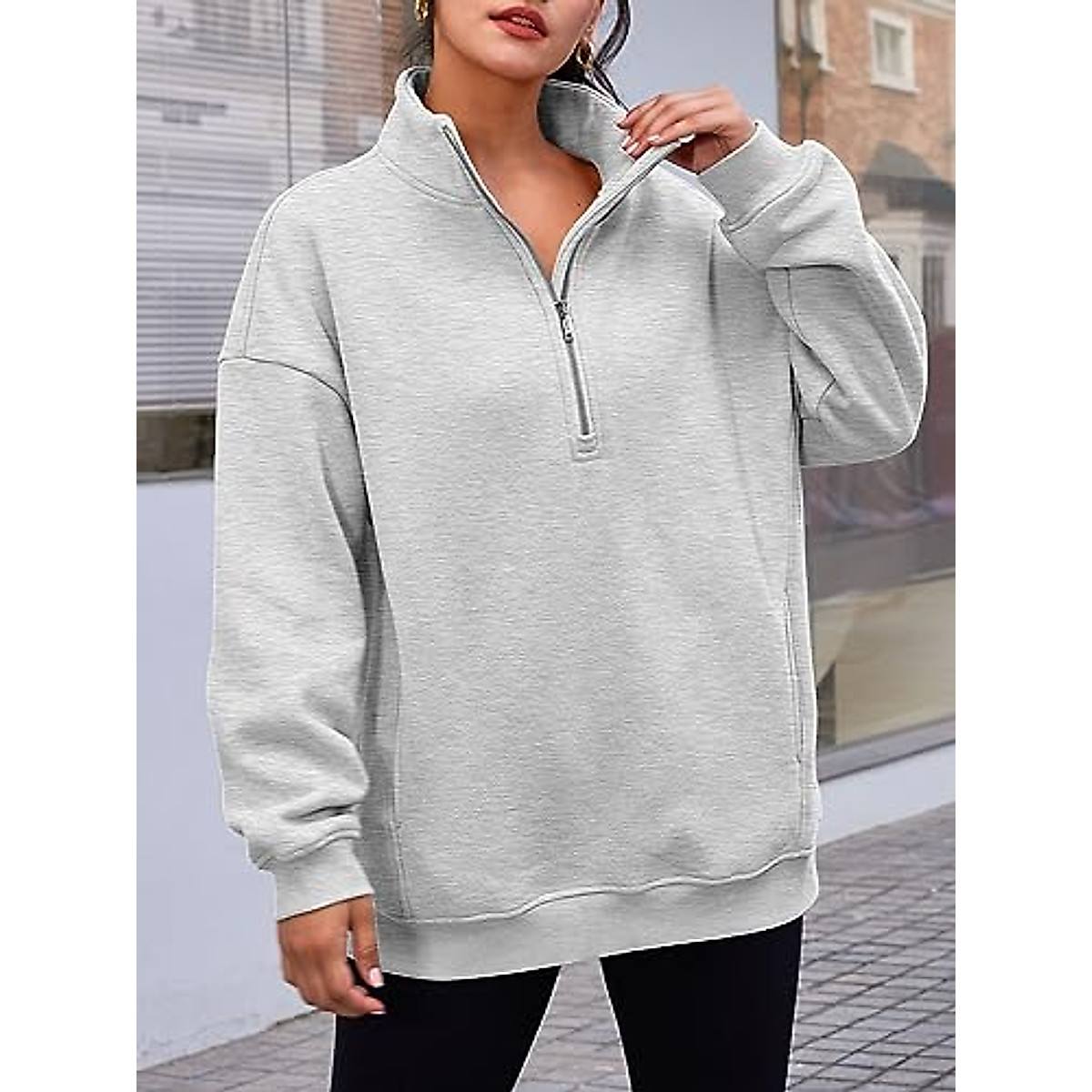 Trendy Queen Oversized Sweatshirts for Women Half Quarter Zip Up Pullover Hoodies Casual Sweaters Fall Outfits Fashion Winter Clothes 2023 Grey