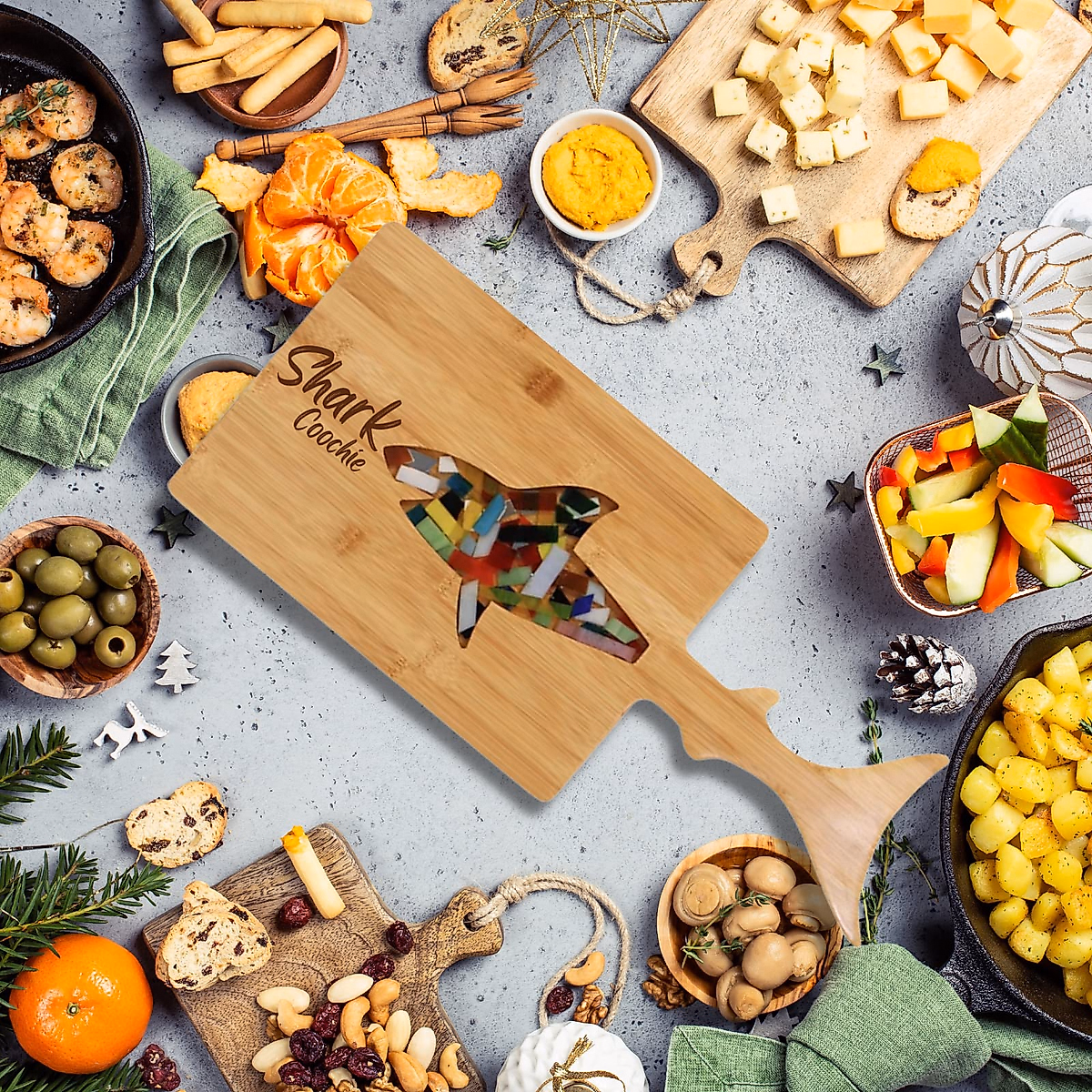 Shark Cootie Charcuterie Board, Because No One Can Say Charcuterie, (16x7.5 in) Cheese Board, Resin Cutting Board with Laser Engraved Pattern, Serving Tray, Funny Housewarming Gift
