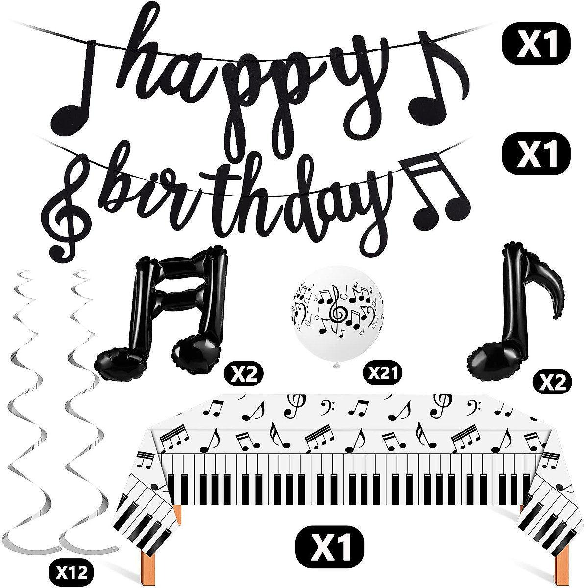 40 Pieces Music Theme Party Decorations Set Include Music Note Latex Balloons Foil Balloons Note Hanging Swirls Happy Birthday Banner and Disposable Note Tablecloth for Birthday Wedding Party Supplies