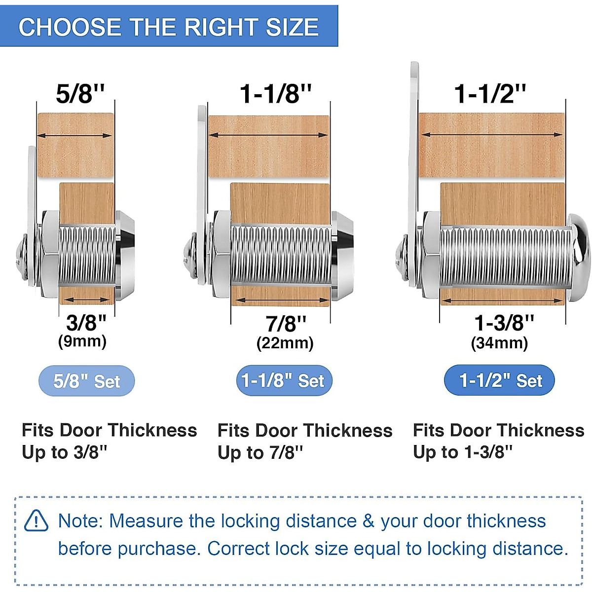 Cylinnda Cabinet Locks with Keys, 1-1/2" Long Cam Locks keyed Alike, Cabinet Cam Lock Set for Cabinets RV Storage Locks Tool Box Lock Thick Drawer, Zinc Alloy (2 Pack, 1-1/2 Inch)
