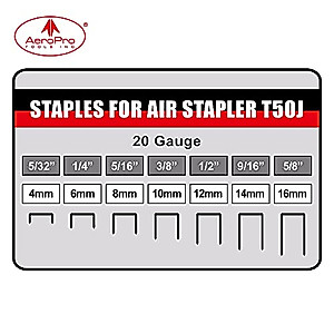 AEROPRO Tools T50J 20 Gauge Wide Crown Air Stapler, 1/4-Inch to 9/16-Inch for Furniture Cabinet and Upholstery
