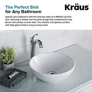 KRAUS Elavo Round Vessel White Porcelain Ceramic Bathroom Sink, 14 inch KCV-341