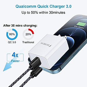 Quick Charge 3.0 Wall Charger Block Plug,USB Cube Power Adapter Fast Charging Block for Samsung Galaxy S24 S23FE A15 A25 A14 A13 A54 S22 S21 S10 S9 S8 A20 A12 A53 A03S A04S A51 A52 A24 A23 A34,Note 20