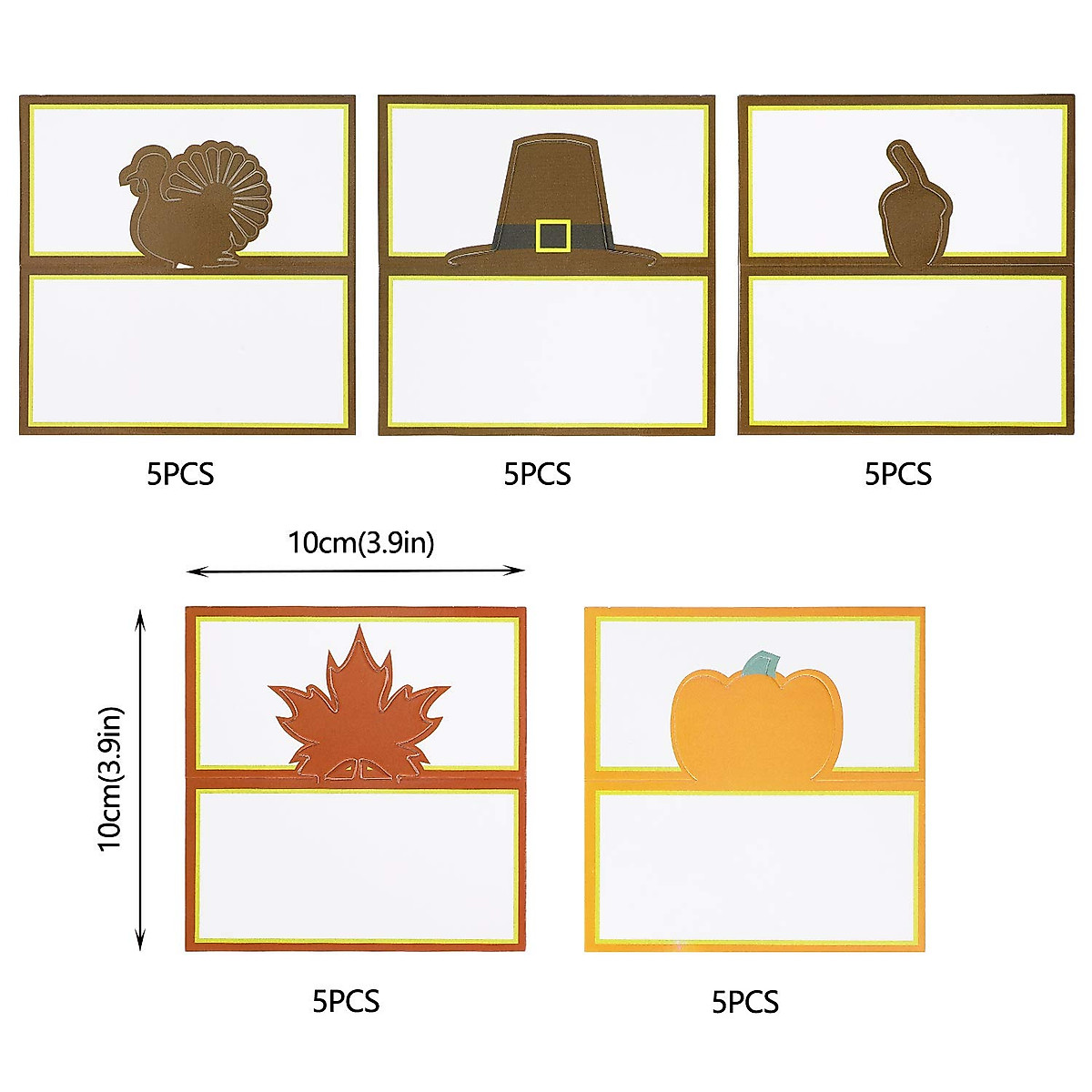 Outus 25 Pieces Thanksgiving Greeting Place Cards 4 x 2 Inch Fall Guest Seating Tent Cards Autumn Table Name Place Cards with Pumpkin Turkey Witch Hat Design for Thanksgiving Dinner Party Supplies