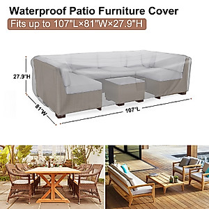 Patio Furniture Set Cover Waterproof, Mrrihand Outdoor Sectional Sofa Set Cover Heavy Duty 600D Table and Chair Set Cover 107" L×81" W×27.9" H