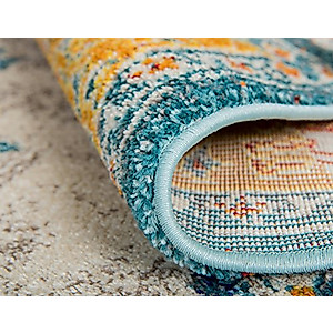 Unique Loom Vita Collection Bright Over-Dyed Traditional Vintage Area Rug, 8 ft x 10 ft, Blue/Orange