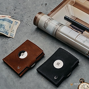 DONBOLSO Wallet Air I Slim AirTag Wallet with Apple AirTag Holder I Stylish Leather Card Holder with RFID Protection I For Men and Women I Holds up to 11 Credit Cards I Vintage Black