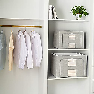 3 Pack Clothes Storage Organizer Bins Containers -Stackable Metal Frame Storage Bins Foldable Oxford Cloth Box for Clothing Storage with Clear Window & Reinforced Handles