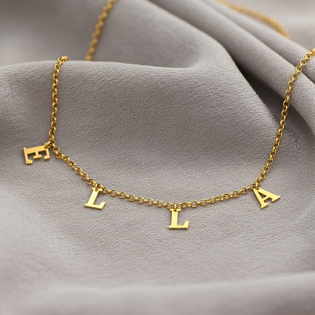 MyNameNecklace Personalized Adjustable Choker Necklace with Hanging Name Initial Letters-Custom Made Christmas Jewelry Gift (18k Gold Plating- Custom Your Own)