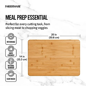 Farberware Extra-Large Wood Cutting Board, Reversible Chopping Board for Kitchen Meal Prep and Serving, Charcuterie Board, 14-Inch x 20-Inch, Bamboo