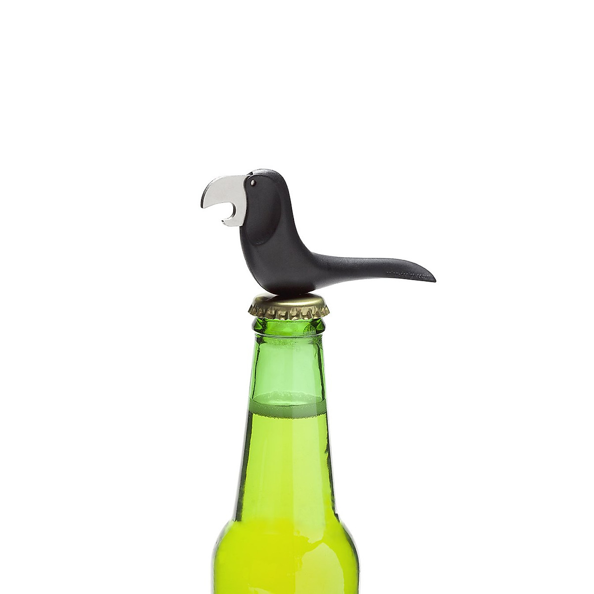 Peleg Design Beerdy, Original Bird-Shaped Bottle Opener with Magnetic Bottom, Black with Stainless Steel Beak as Metal Cap Opener and Tail Handle
