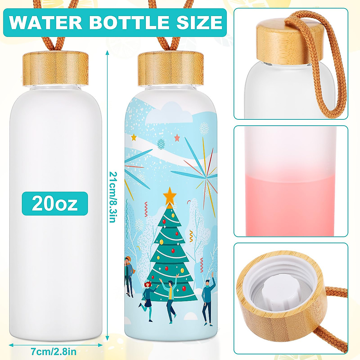 Uiifan 10 Pcs 20 oz Sublimation Glass Blanks with Bamboo Lid and Portable Rope Sublimation Glass Water Bottle Leakproof Sublimation Cups Glass Outdoor Travel Sublimation Tumblers for Heat Press