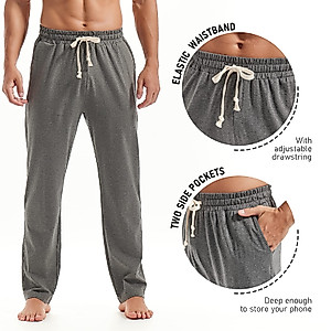 AMY COULEE Mens Cotton Yoga Pants Running Workout Lightweight Sweatpants Open Bottom Lounge Pants with Pockets (XL, Dark Gray)