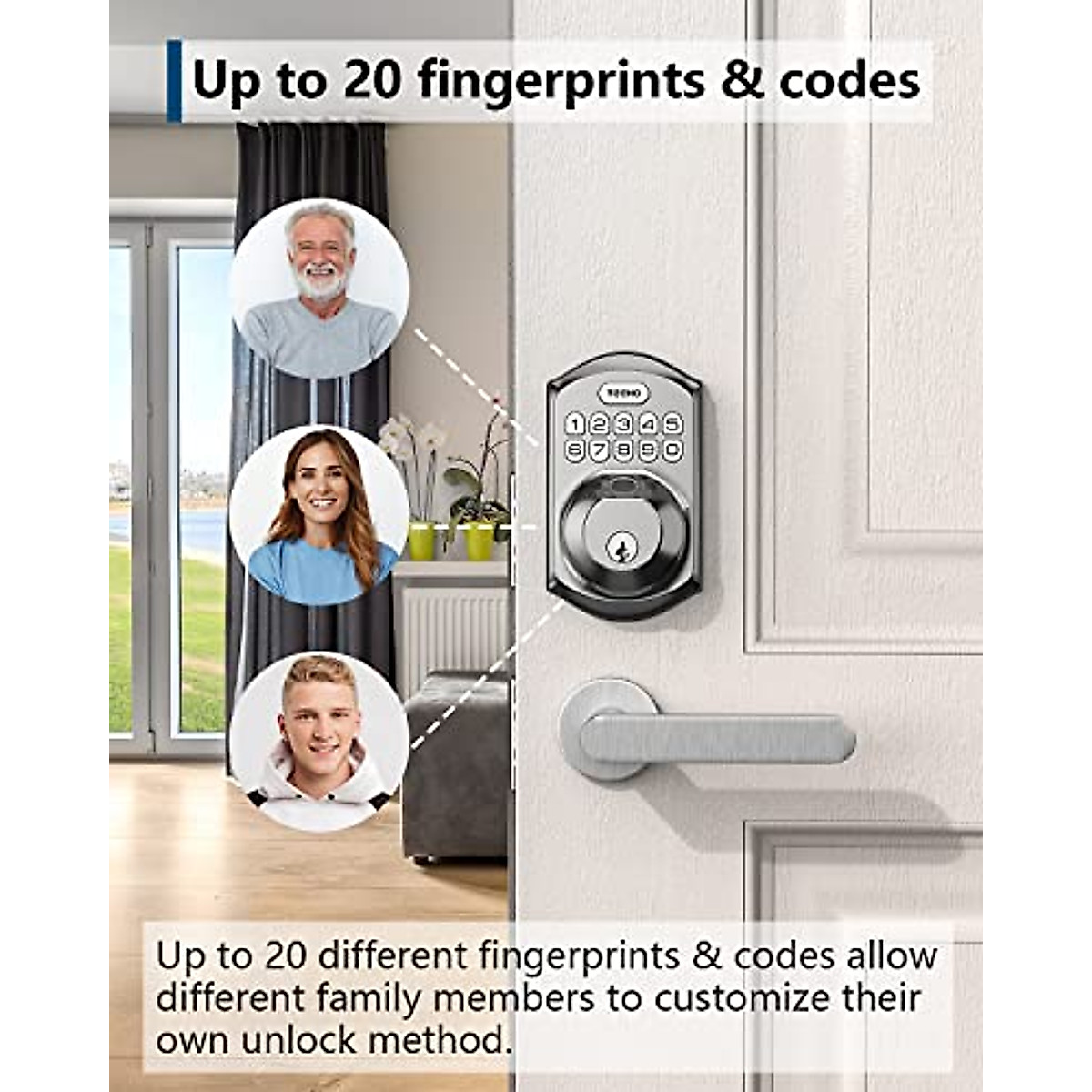 Fingerprint Door Lock - TEEHO TE002 Keyless Entry Door Lock with Keypad - Electronic Deadbolt Keyed Entry - Front Door Lock Sets - Combination Door Lock - Easy Installation - Satin Nickel