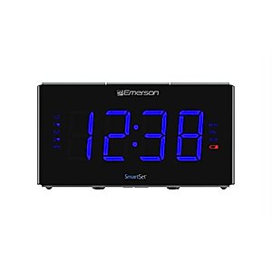 Emerson Smartset Sound Therapy Alarm Clock Radio with White Noise/Nature Sounds 1.8" LED Display Black/Blue, ER100105