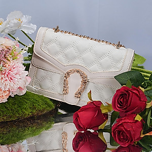 Aiqudou Quilted Crossbody Shoulder Bag for Women - Small Denim Chain Purse Leather Strap Fashion Casual Messenger Purse Bag(Mini White)